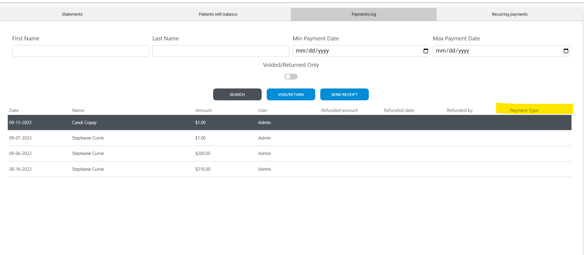 Payments Log – Flex